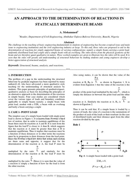 An Approach To The Determination Of Reaction In Statically Determinate Beams Pdf Structural