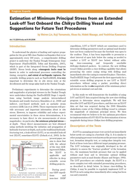 Estimation Of Minimum Principal Stress From An Extended Leak Off Test Pdf Casing Borehole