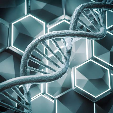 Futuristic Dna Helix With Geometric Patterns In Cool Tones Symbolizing