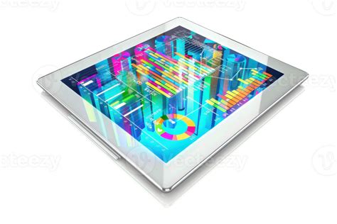 Digital Tablet Displaying Colorful 3d Business Analytics And Data