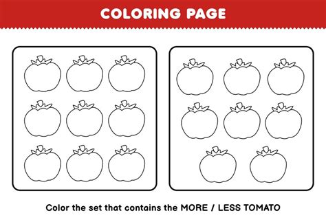 만화 토마토 야채 라인 아트 세트 인쇄용 워크 시트의 그림을 색칠하는 어린이를위한 교육 게임 프리미엄 벡터