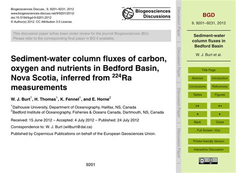 Pdf Sediment Water Column Fluxes Of Carbon Oxygen And Nutrients In