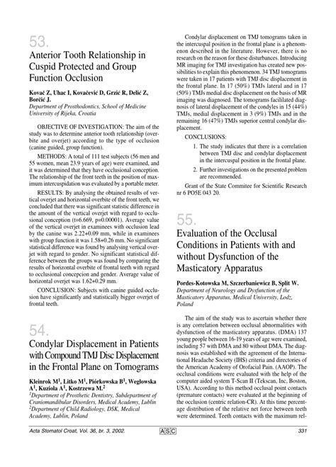 Pdf Anterior Tooth Relationship In Cuspid Protected And Group Function Occlusion