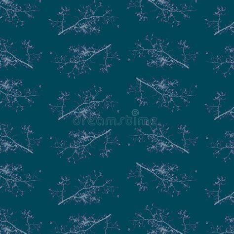 Seamless Pattern With Branches Of Tree Tree Branches On A Dark Blue Background Stock