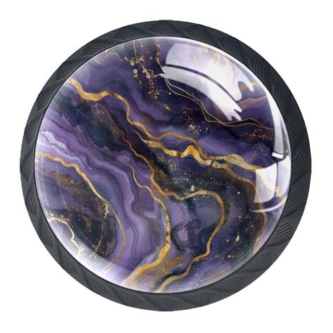 4 Pack Black Drawer Knobs Purple Marble With Gold Veins Cabinet Knobs Round Glass Knobs For