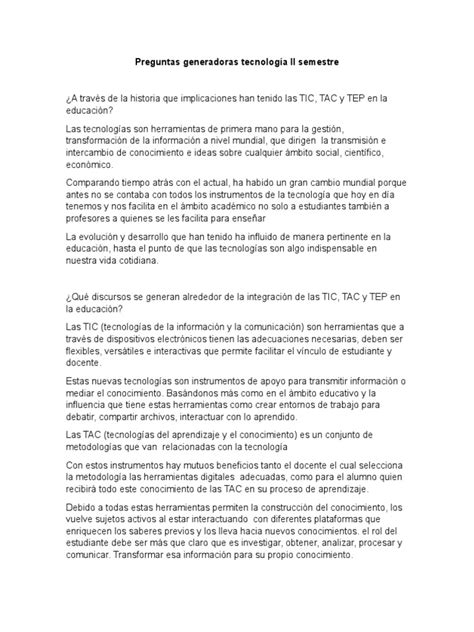 Preguntas Generadoras Tecnología Ii Semestre 1 Pdf Tecnología De