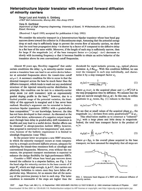 Pdf Heterostructure Bipolar Transistor With Enhanced Forward Diffusion Of Minority Carriers