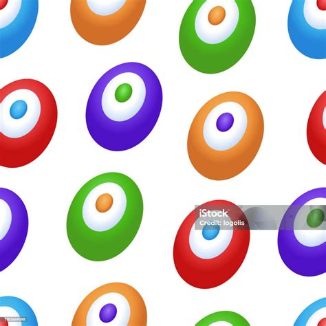 부활절 달걀 벡터 원활한 패턴입니다 만화 스타일의 귀여운 유치한 배경 원활한 패턴은 배경 화면 포장지 초대장 카드 등에 사용할 수 있습니다 4월에 대한 스톡 벡터 아트 및