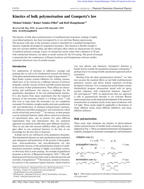 Pdf Kinetics Of Bulk Polymerisation And Gompertzs Law