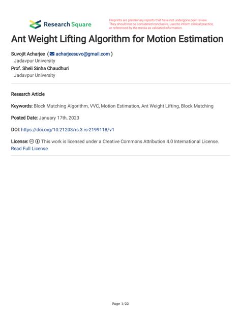 pdf ant weight lifting algorithm for motion estimation