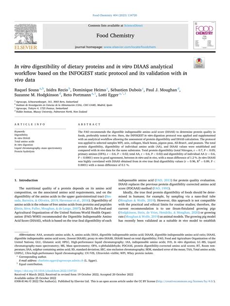 Pdf In Vitro Digestibility Of Dietary Proteins And In Vitro Diaas Analytical Workflow Based On