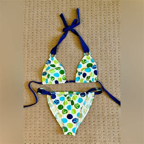 Bananamoon Swim Nwt Bananamoon Blue And Green Polka Dot Bikini Size