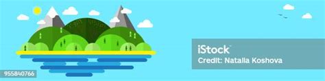 여름 벡터 일러스트 레이 션 사이트 헤더 배너 전단지 또는 엽서 현대적인 평면 디자인 개념 풍경 바다 비치 언덕 및 산 0명에 대한 스톡 벡터 아트 및 기타 이미지 Istock