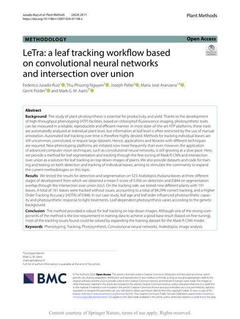 Pdf Letra A Leaf Tracking Workflow Based On Convolutional Neural