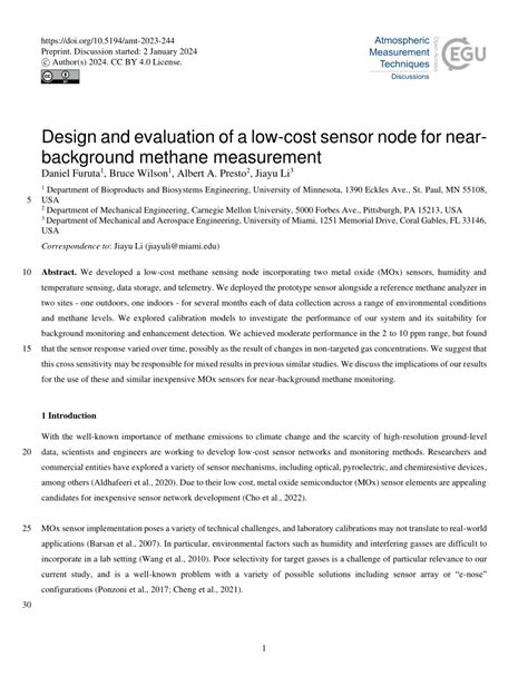Pdf Design And Evaluation Of A Low Cost Sensor Node For Near Background Methane Measurement