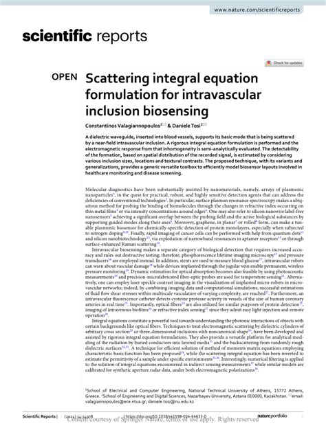Pdf Scattering Integral Equation Formulation For Intravascular
