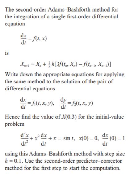 Kindly Solve These Problems The Second Order Adams Bashforth Method