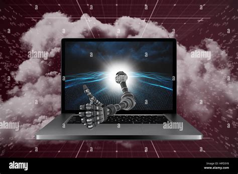 3d Robotic Hand Showing Thumbs Up Against Digitally Generated Binary