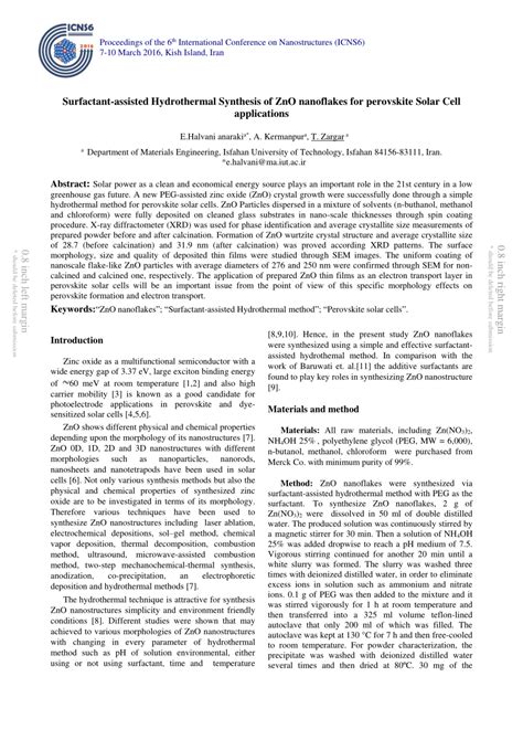 Pdf Surfactant Assisted Hydrothermal Synthesis Of Zno Nanoflakes For