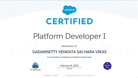 Gadamsetty Venkata Sai Hara Vikas On Linkedin Salesforce Salesforcecertified Trailblazer Pd1