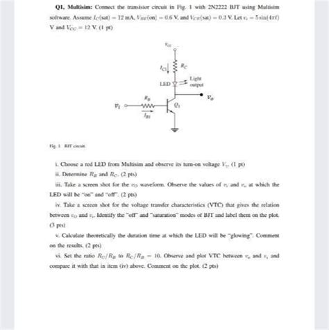 Q1 Multisim Connect The Transistor Circuit In Fig 1 Chegg Com