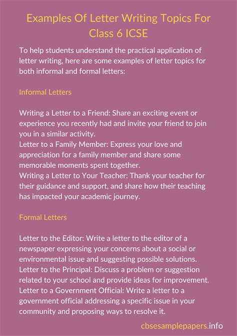 Letter Writing Topics For Class 6 Icse Format Examples Topics Exercises Cbse Sample Papers