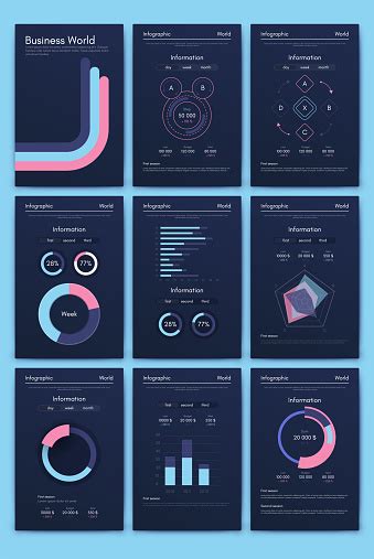 비즈니스 브로셔를 위한 최신 인포그래픽 벡터 요소입니다 웹 사이트 기업 브로셔 광고 및 마케팅에 사용합니다 원형 차트 선 그래프