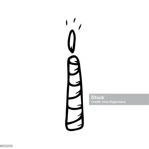 흰색 배경에 고립 된 불타는 촛불을 손으로 그린 축하 요소 낙서 간단한 개요 그림 그것은 섬유 종이의 장식에 사용할 수 있습니다