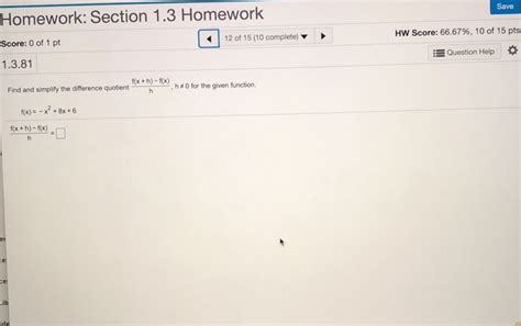 Solved Save Homework Section 1 3 Homework Hw Score 66 67