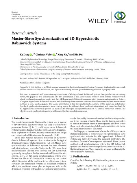 pdf master slave synchronization of 4d hyperchaotic rabinovich systems