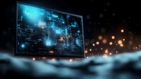futuristic digital screen displaying data in a dark environment stock