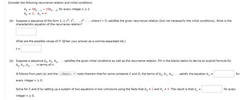 Solved Consider The Following Recurrence Relation And
