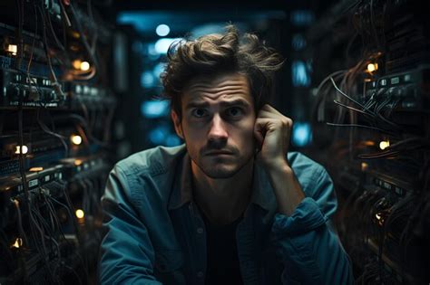 Premium Ai Image A Young Man Computer Technician Looks Stressed After