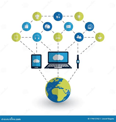 Digital World Networks Iot And Cloud Computing Concept Design With Earth Globe And Icons