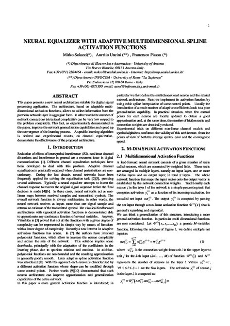 Pdf Neural Equalizer With Adaptive Multidimensional Spline Activation Functions