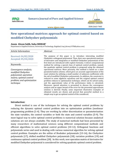 Pdf New Operational Matrices Approach For Optimal Control Based On