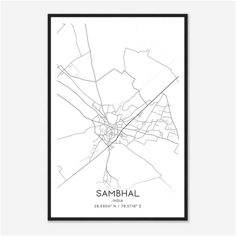 Sambhal India Map Poster Sambhal City Road Wall Art Print Custom