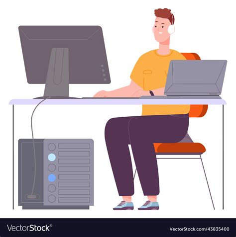 Man Working On Computer And Laptop Programmer Vector Image