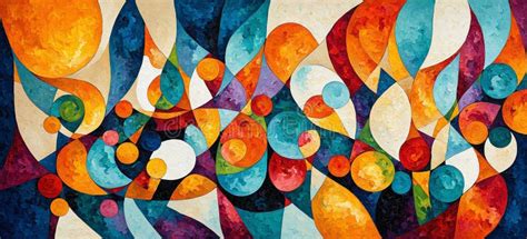 Abstract Textured Illustration Of Layered Shapes Geometric Organic Forms In Vibrant Colors