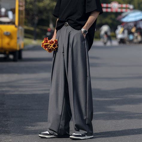 Straight Men With Wide Leg Pants Grey M Artofit