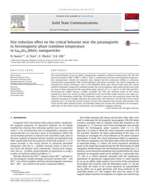 Pdf Size Reduction Effect On The Critical Behavior Near The Paramagnetic To Ferromagnetic