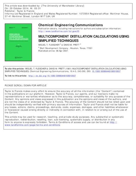 Pdf Multicomponent Distillation Calculations Using Simplified Techniques Dokumen Tips
