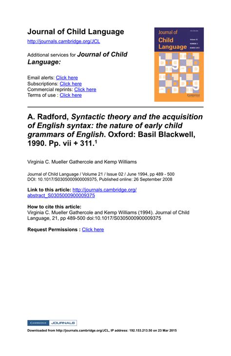 pdf a radford syntactic theory and the acquisition of english