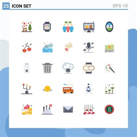 Pictogram Set Of 25 Simple Flat Colors Of Porthole Online Shopping Watch Monitor Computer