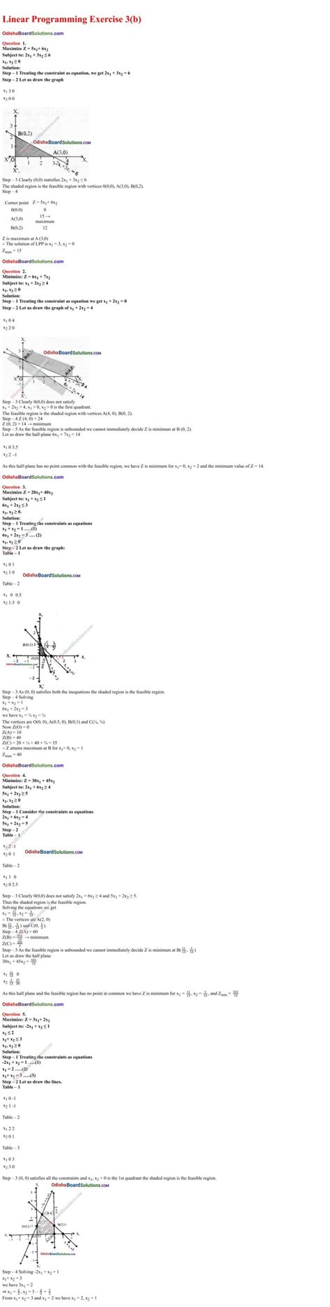 CHSE Odisha Class Math Solutions Chapter Exercise B Linear Programming Odisha Board