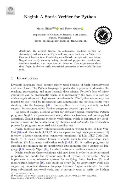 Pdf Nagini A Static Verifier For Python 30th International Conference Cav 2018 Held As