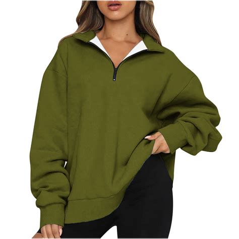 Quarter Zip Sweatshirt Women Womens Causal 1 4 Zip Pullover Long