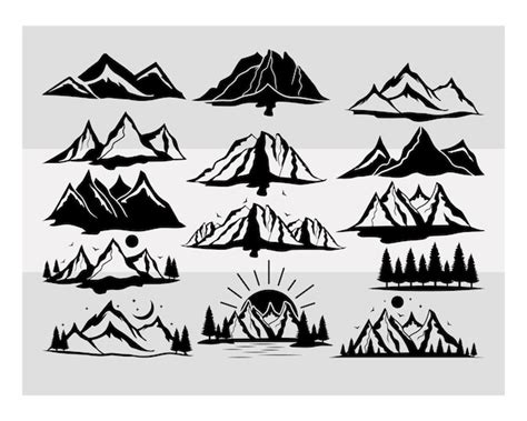 산 산 Svg 산과 나무 Svg 숲 Svg Cricut 실루엣 Svg 컷 파일 Svg 여행 프리미엄 벡터