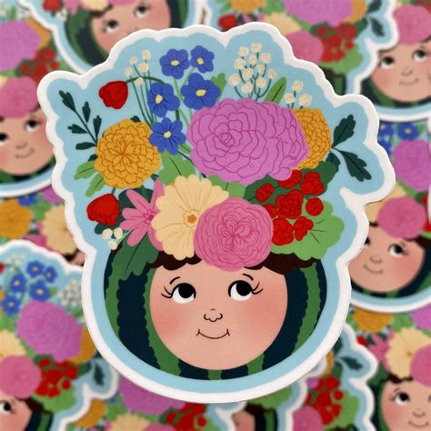 Melon Head Flower Vase Vinyl Sticker Grow Mija