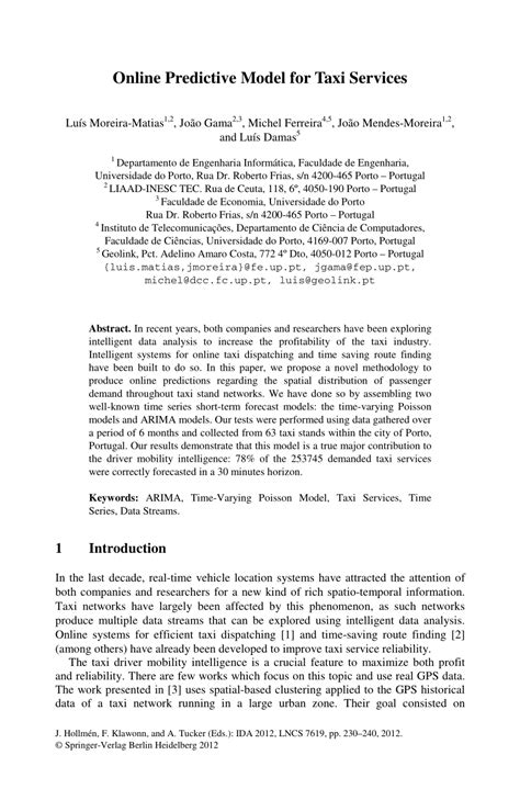 pdf online predictive model for taxi services